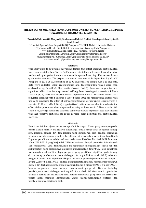 (PDF) The Effect of Organizational Culture on Self-Concept and Discipline Toward Self-Regulated ...