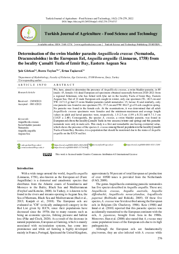(PDF) Determination of the swim bladder parasite Anguillicola crassus ...