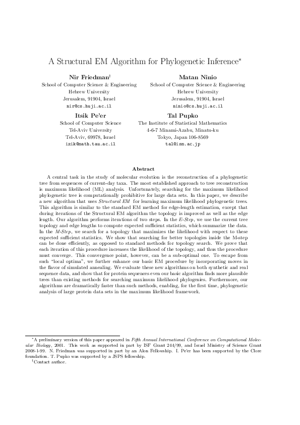 Pdf A Structural Em Algorithm For Phylogenetic Inference 