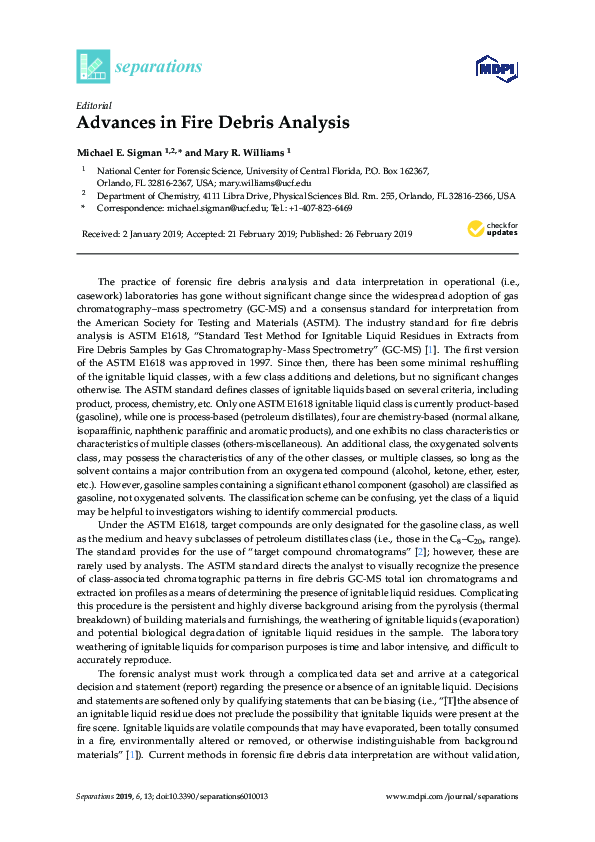 (PDF) Advances in Fire Debris Analysis