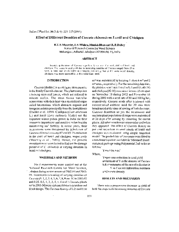(PDF) Effect of Different Densities of Cuscuta chinensis on Lentil and ...