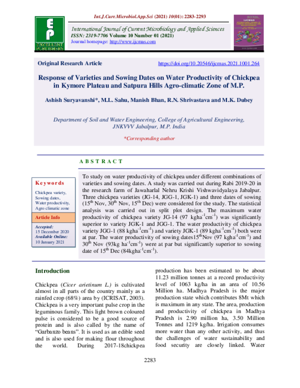 Pdf Response Of Varieties And Sowing Dates On Water Productivity Of