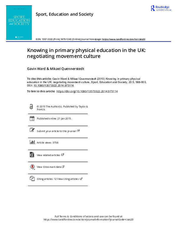 (PDF) Knowing in primary physical education in the UK: negotiating ...
