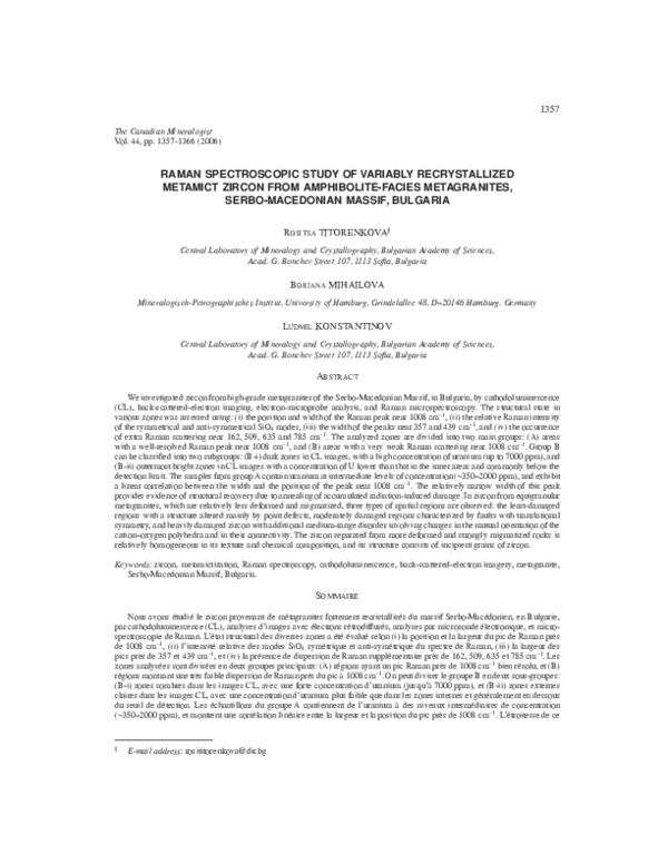 (PDF) Raman Spectroscopic Study of Variably Recrystallized Metamict ...