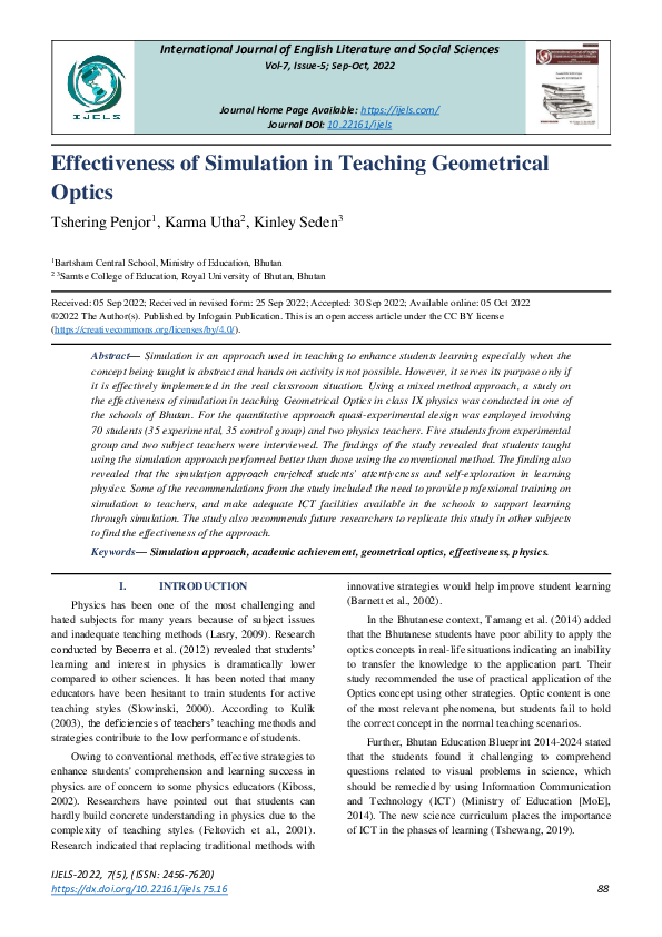 (PDF) Effectiveness of Simulation in Teaching Geometrical Optics