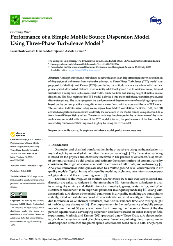 (PDF) Performance of a Simple Mobile Source Dispersion Model Using Three-Phase Turbulence Model ...