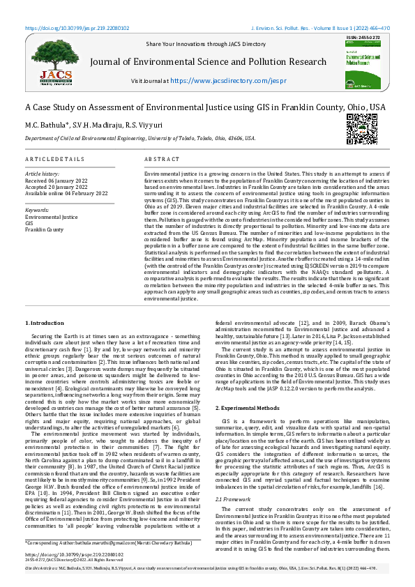 (PDF) A Case Study on Assessment of Environmental Justice using GIS in ...