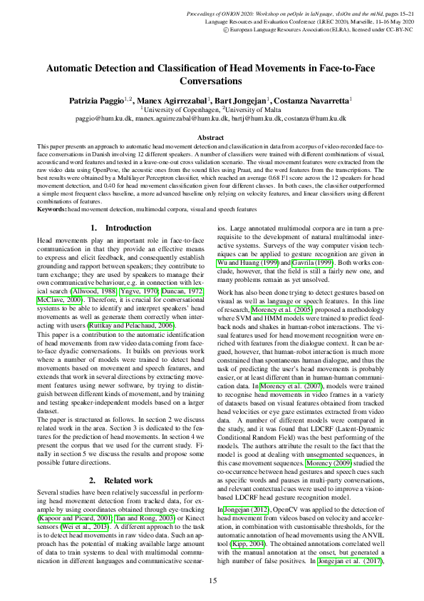 (PDF) Automatic Detection and Classification of Head Movements in Face ...