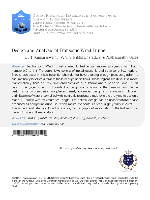 (PDF) Design and Analysis of Transonic Wind Tunnel