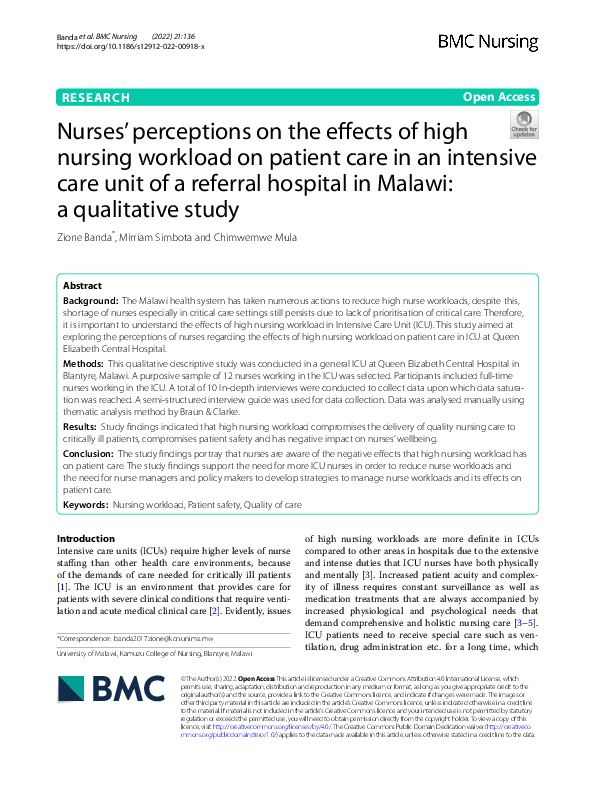 (PDF) Nurses’ perceptions on the effects of high nursing workload on patient care in an ...