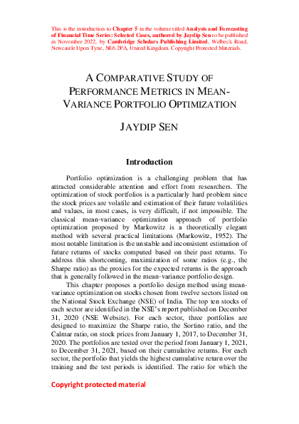 (PDF) A Comparative Study of Performance Metrics in Mean-Variance Portfolio Optimization