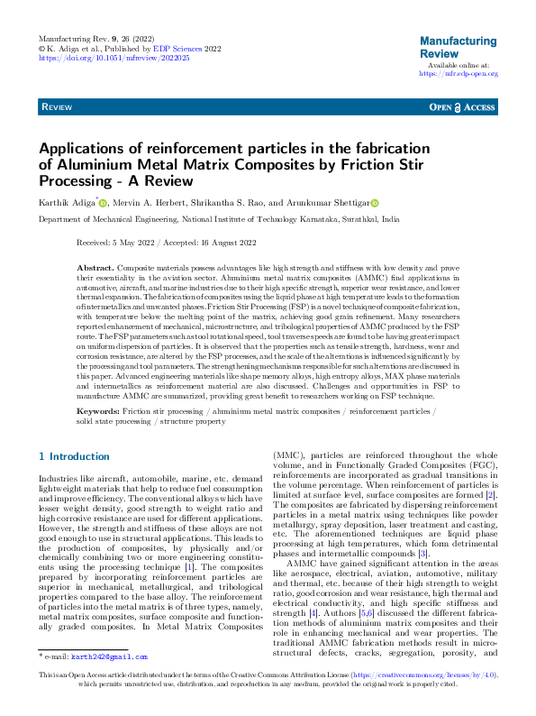 Pdf Applications Of Reinforcement Particles In The Fabrication Of Aluminium Metal Matrix