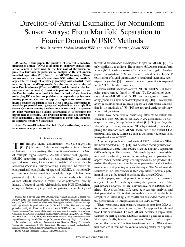 Pdf Direction Of Arrival Estimation For Nonuniform Sensor Arrays