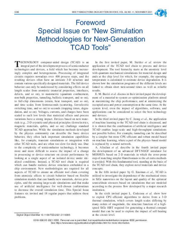 (PDF) Foreword Special Issue on “New Simulation Methodologies for Next-Generation TCAD Tools”