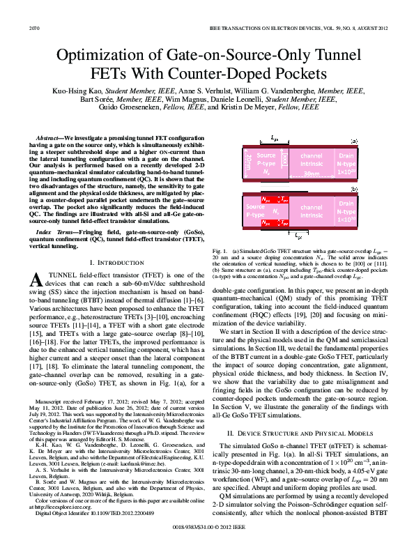 (PDF) Optimization of Gate-on-Source-Only Tunnel FETs With Counter-Doped Pockets | Anne Verhulst ...