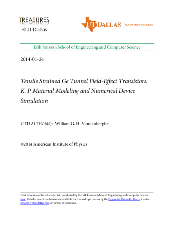 (PDF) Tensile strained Ge tunnel field-effect transistors: k · p material modeling and numerical ...