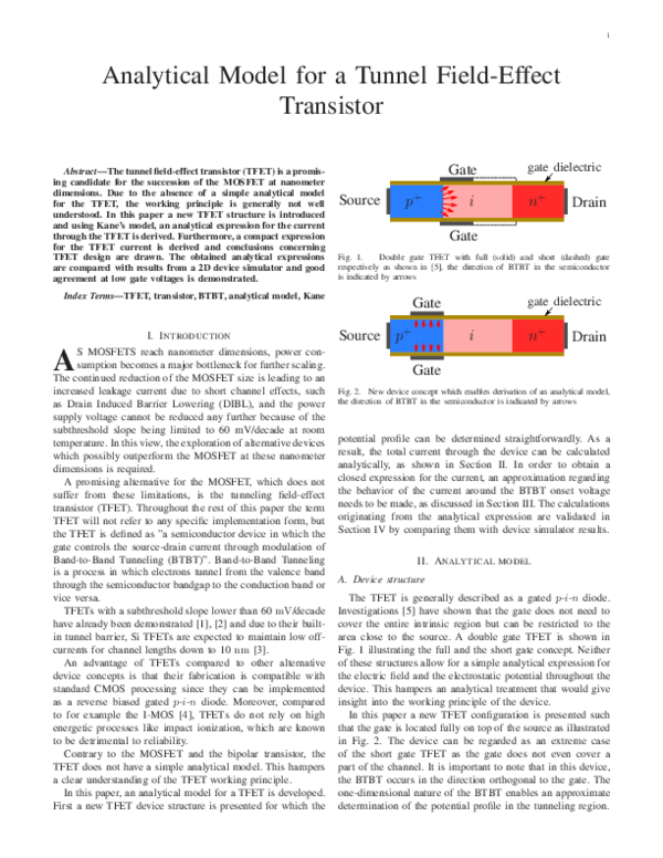 (PDF) Analytical model for a tunnel field-effect transistor