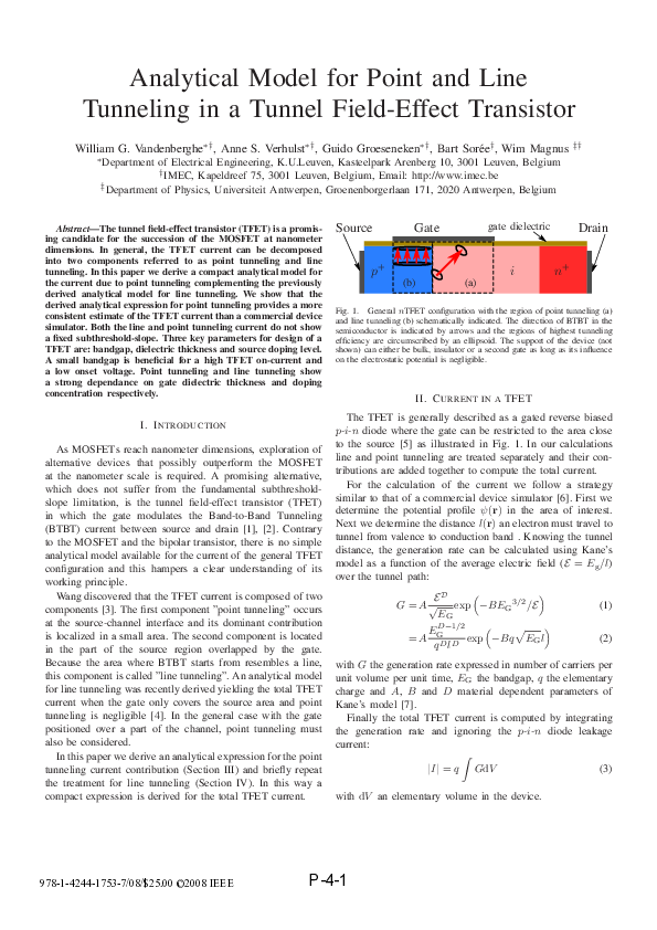 Pdf Analytical Model For Point And Line Tunneling In A Tunnel Field