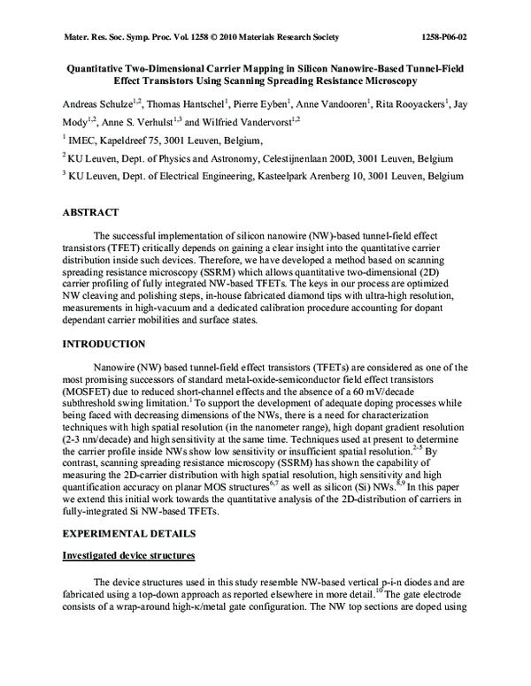 Pdf Quantitative Two Dimensional Carrier Mapping In Silicon Nanowire Based Tunnel Field Effect