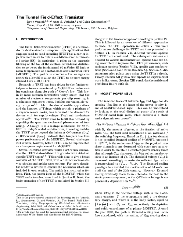 Pdf The Tunnel Field Effect Transistor