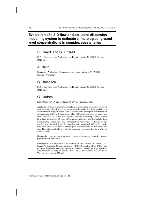 (PDF) Evaluation of a 3-D flow and pollutant dispersion modelling ...