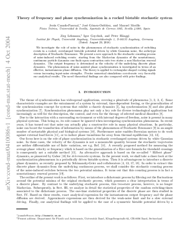 (PDF) Theory of frequency and phase synchronization in a rocked bistable stochastic system