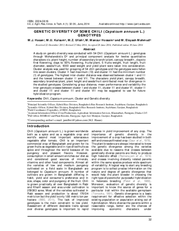 (PDF) Genetic diversity of some chili (Capsicum annuum L.) genotypes