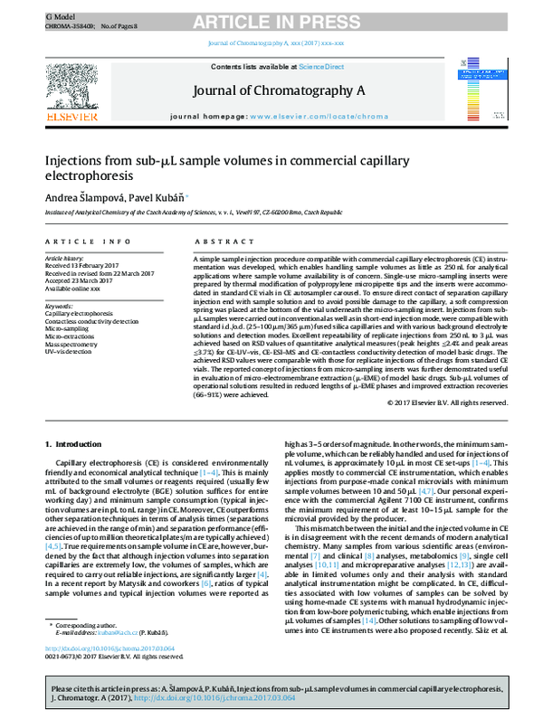 (PDF) Injections from sub-μL sample volumes in commercial capillary ...