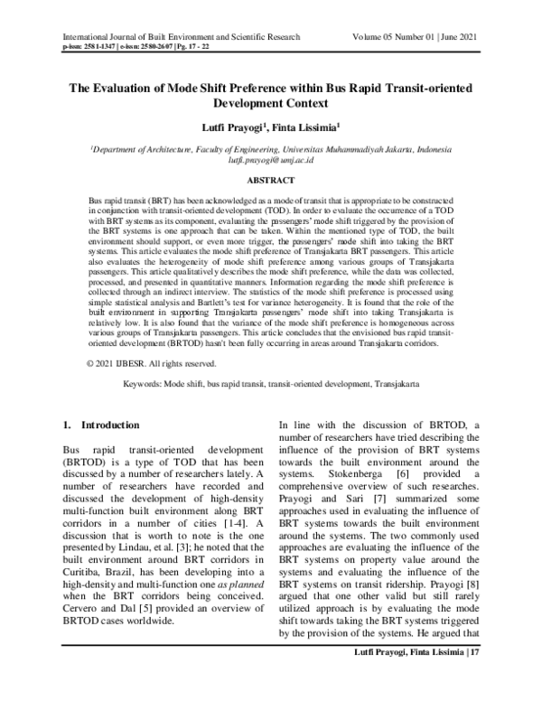 (PDF) The Evaluation of Mode Shift Preference within Bus Rapid Transit ...
