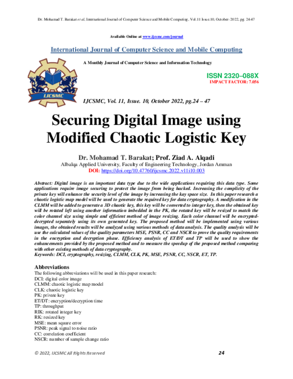 (PDF) Securing Digital Image using Modified Chaotic Logistic Key