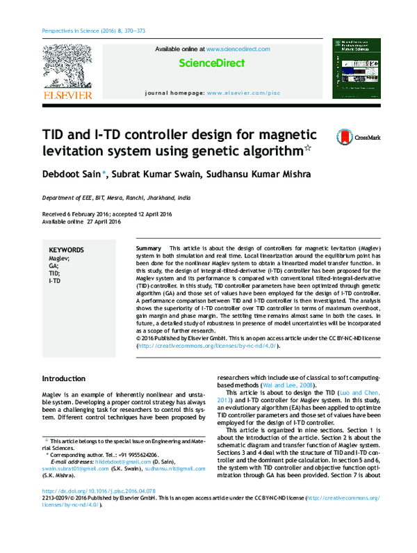 (PDF) TID and I-TD controller design for magnetic levitation system using genetic algorithm