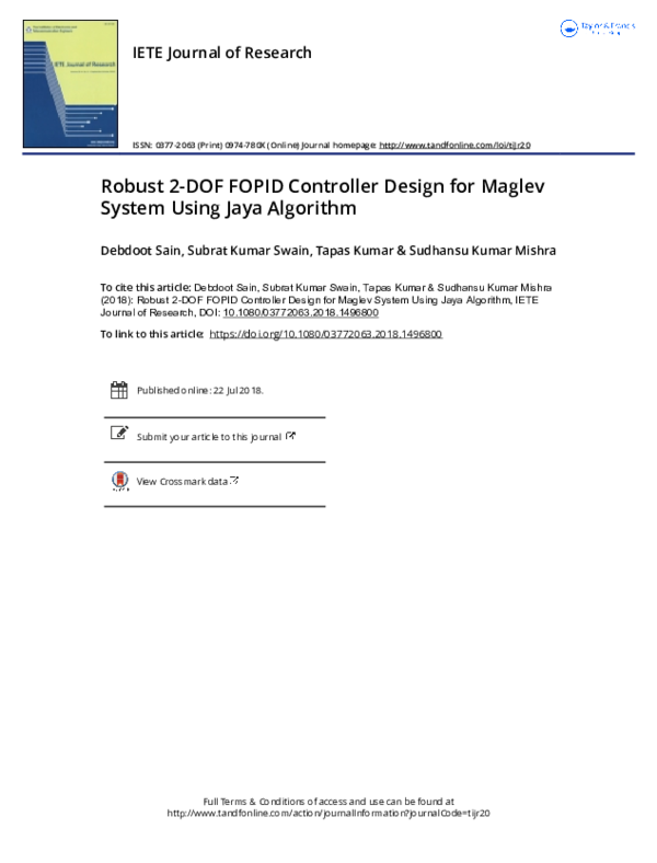 Pdf Robust 2 Dof Fopid Controller Design For Maglev System Using Jaya Algorithm