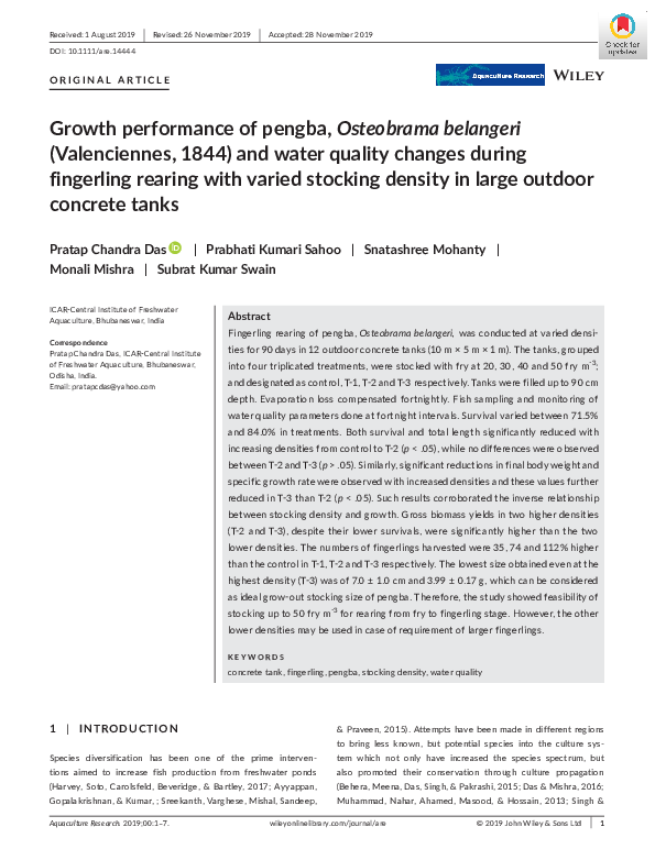 (PDF) Growth performance of pengba, Osteobrama belangeri (Valenciennes ...