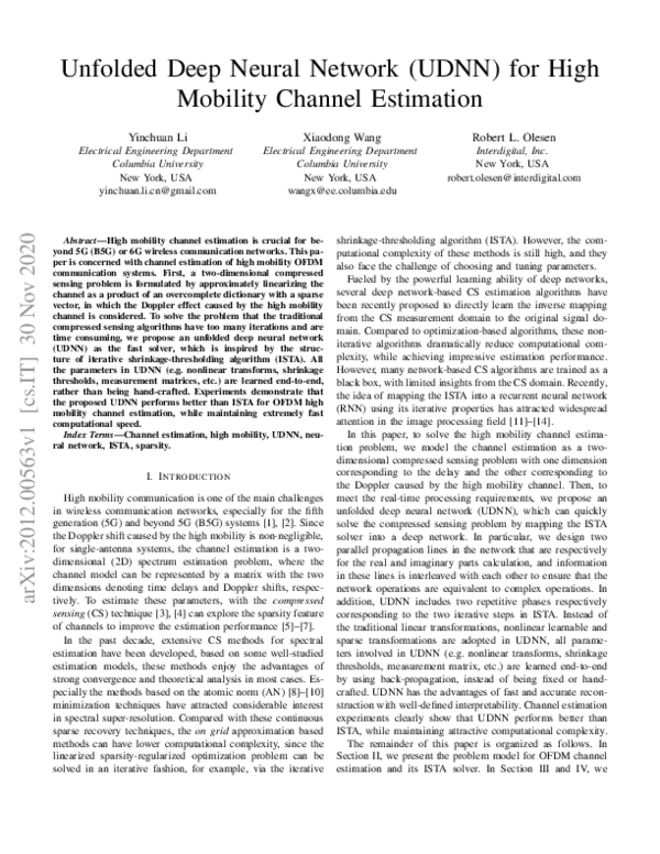 (PDF) Unfolded Deep Neural Network (UDNN) for High Mobility Channel Estimation