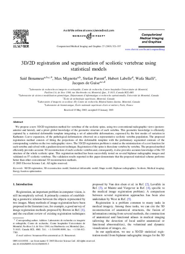 (PDF) 3D/2D registration and segmentation of scoliotic vertebrae using statistical models | S ...