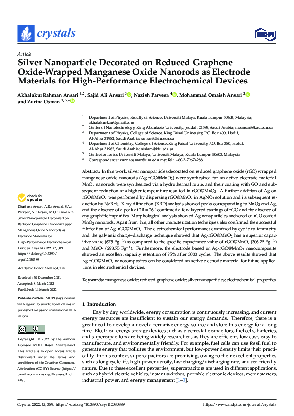 (PDF) Silver Nanoparticle Decorated on Reduced Graphene Oxide-Wrapped Manganese Oxide Nanorods ...