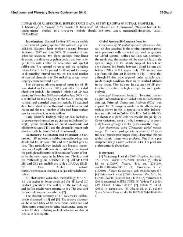 (PDF) Lunar Global Spectral Reflectance Data Set by Kaguya Spectral ...