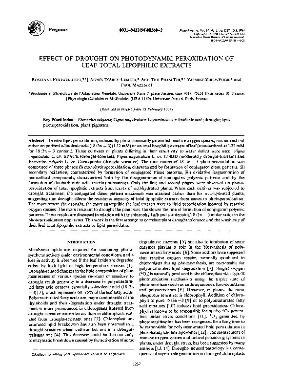 Pdf Effect Of Drought On Photodynamic Peroxidation Of Leaf Total