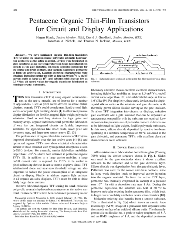 (PDF) Pentacene organic thin-film transistors for circuit and display ...