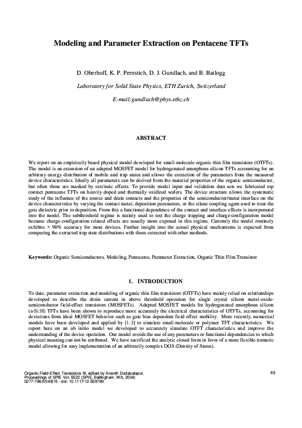 Pdf Modeling And Parameter Extraction On Pentacene Tfts