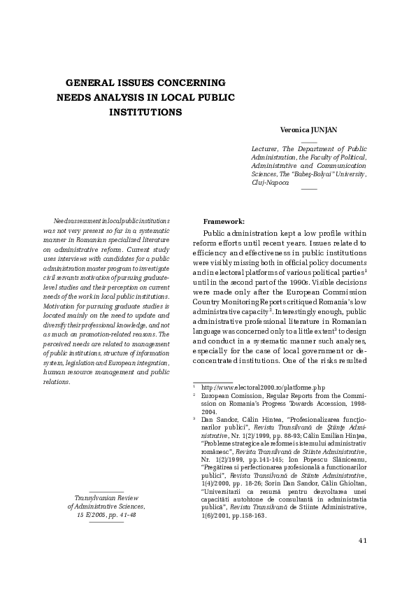 (PDF) General Issues Concerning Needs Analysis in Local Public Institutions