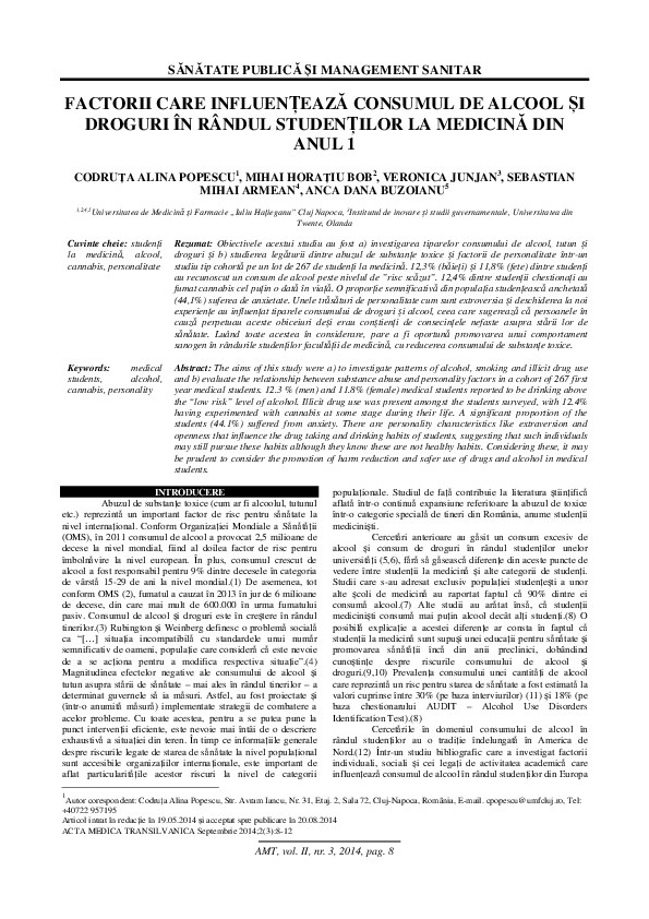 (PDF) Factorii Care Influențează Consumul De Alcool Și Droguri În ...