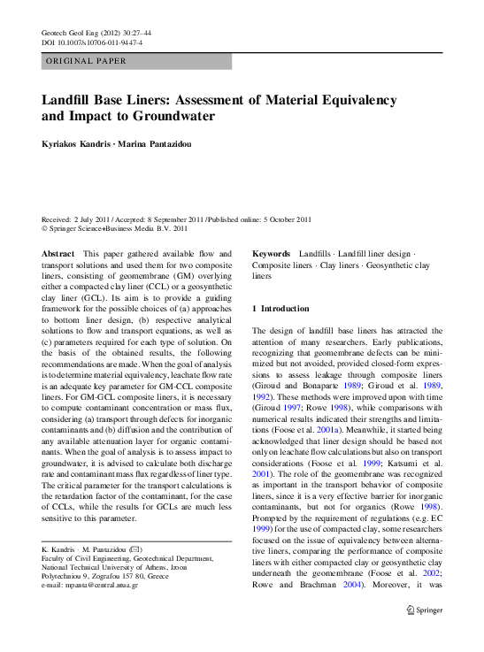 (PDF) Landfill Base Liners: Assessment of Material Equivalency and ...