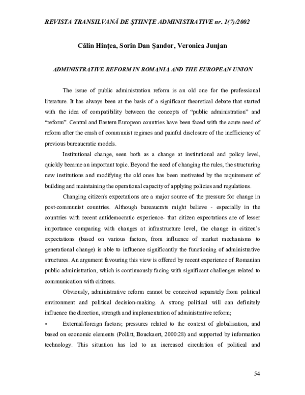 (PDF) Administrative Reform in Romania and the European Union