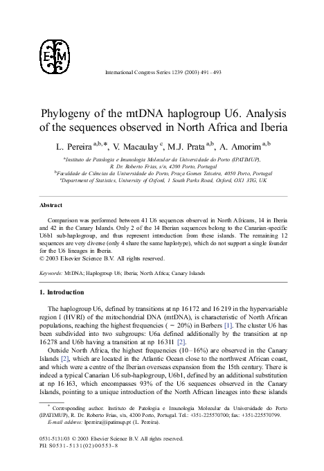 (PDF) Phylogeny of the mtDNA haplogroup U6. Analysis of the sequences observed in North Africa ...