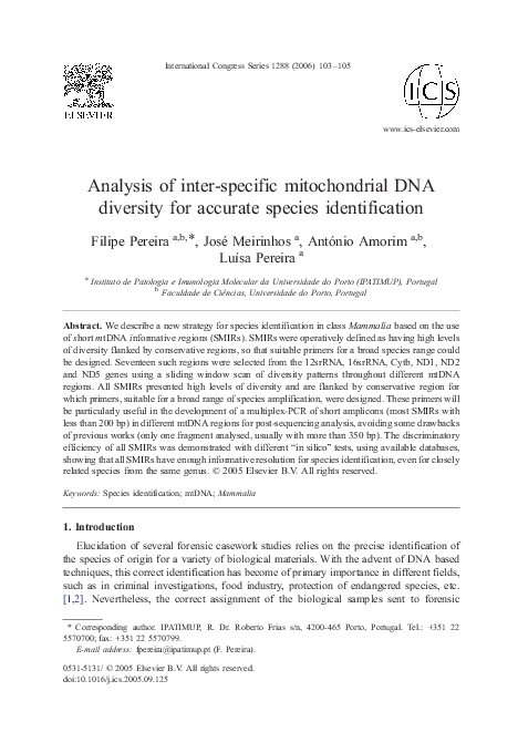 (PDF) Mitochondrial DNA Diversity for Species ID