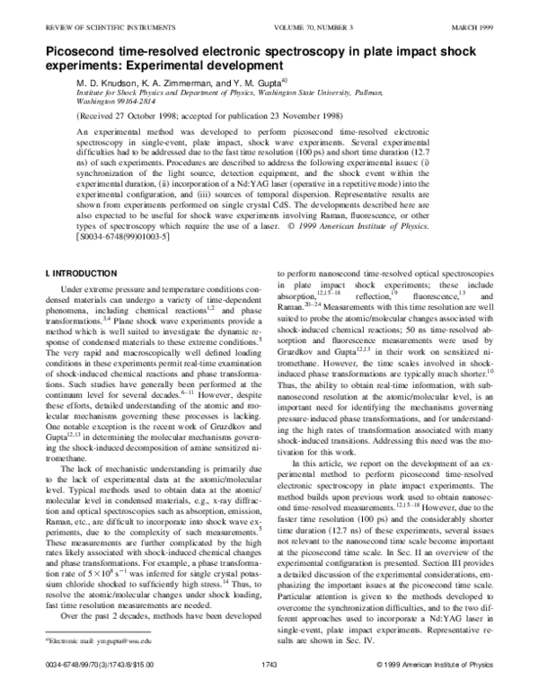 (PDF) Picosecond time-resolved electronic spectroscopy in plate impact shock experiments ...