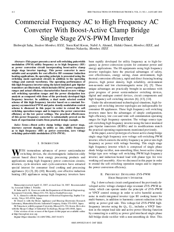 (PDF) Commercial Frequency AC to High Frequency AC Converter With Boost-Active Clamp Bridge ...