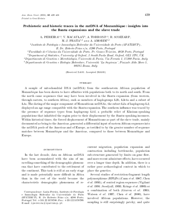 (PDF) Prehistoric and historic traces in the mtDNA of Mozambique ...