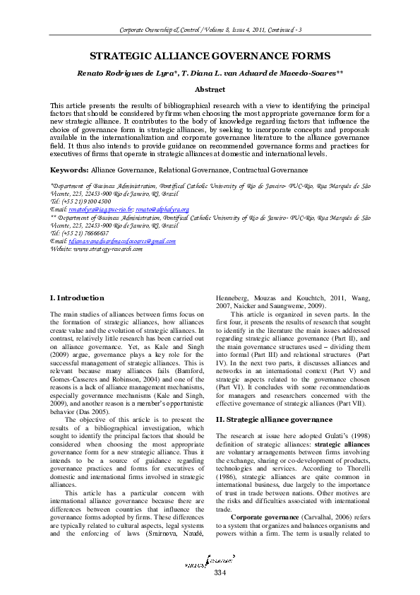 (PDF) Strategic Alliance Governance Forms | Renato Lyra - Academia.edu